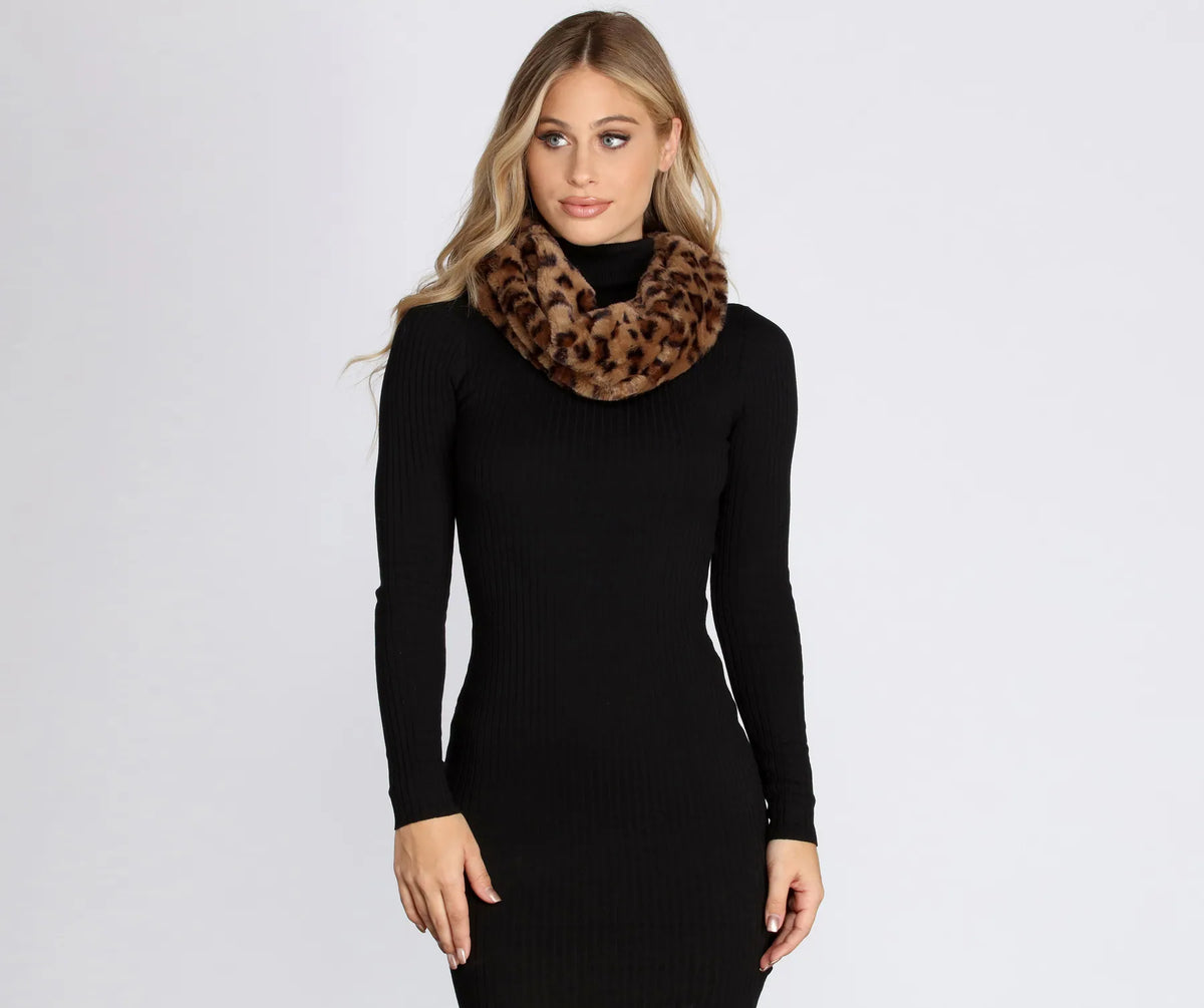 Leopard Print Faux Fur Infinity Scarf & Windsor