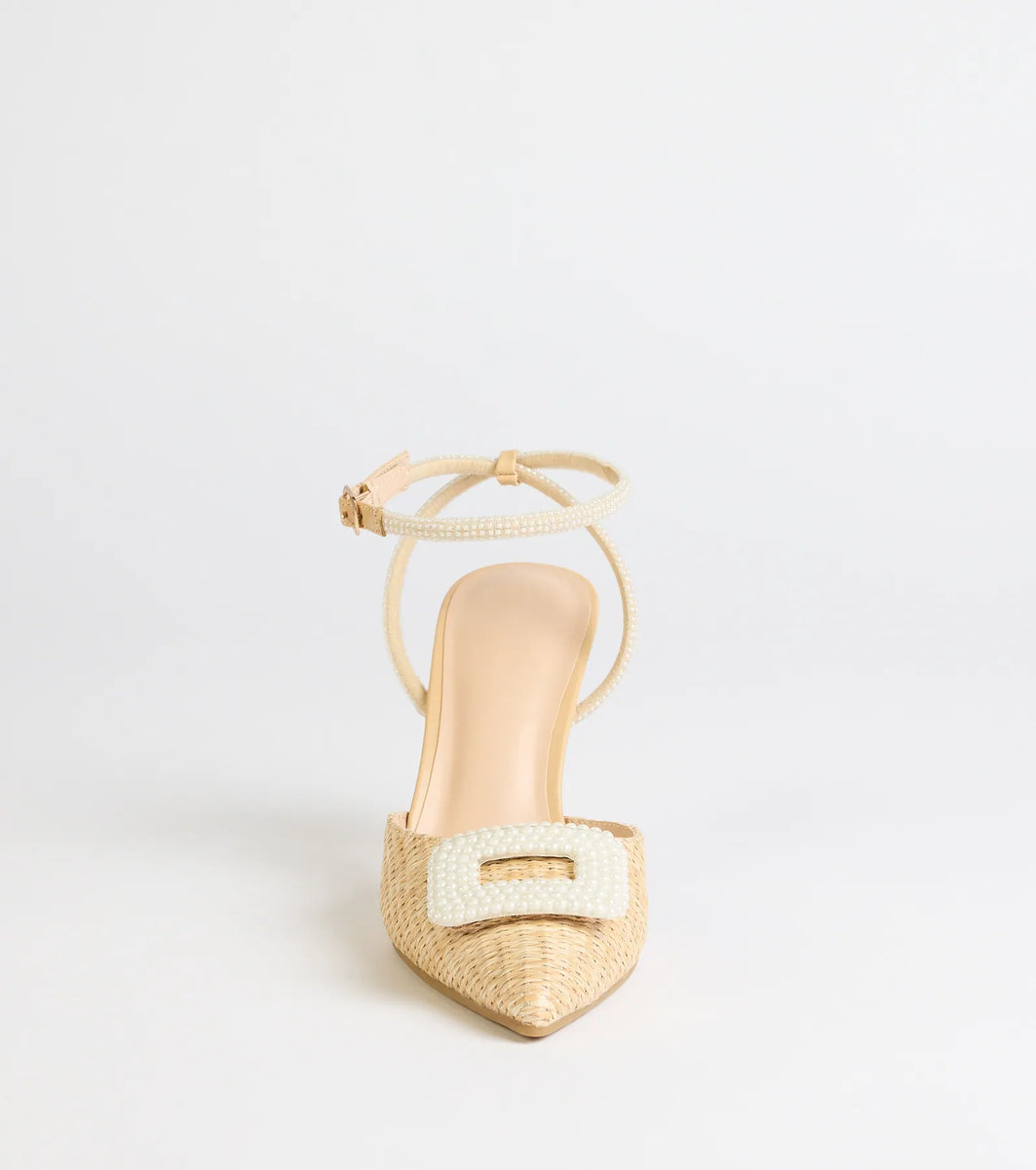 Polished Strut Faux Pearl Straw Stiletto Pumps & Windsor