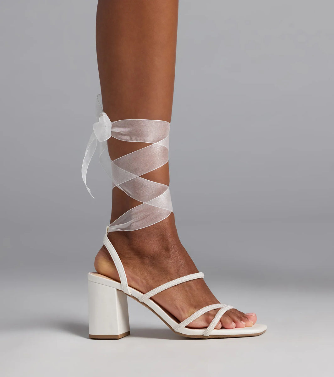 Stay Elegant Lace-Up Rhinestone Block Heels & Windsor