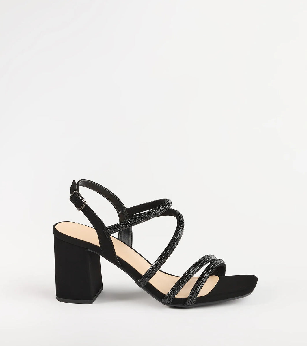 Chic Glimmer Rhinestone Strappy Block Heels & Windsor