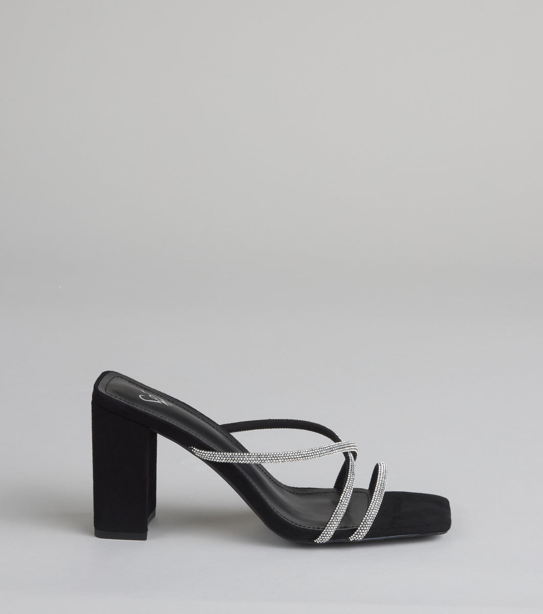 Strut Strategy Rhinestone Strappy Mules & Windsor
