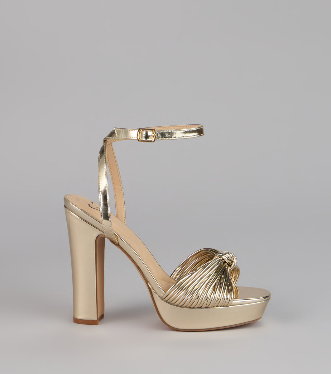 Extra Shine Chrome Platform Block Heels & Windsor