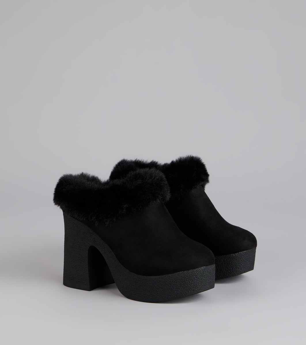 Fuzzy Feel Chunky Clog Mules & Windsor