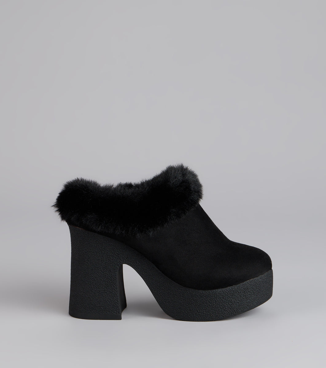 Fuzzy Feel Chunky Clog Mules & Windsor