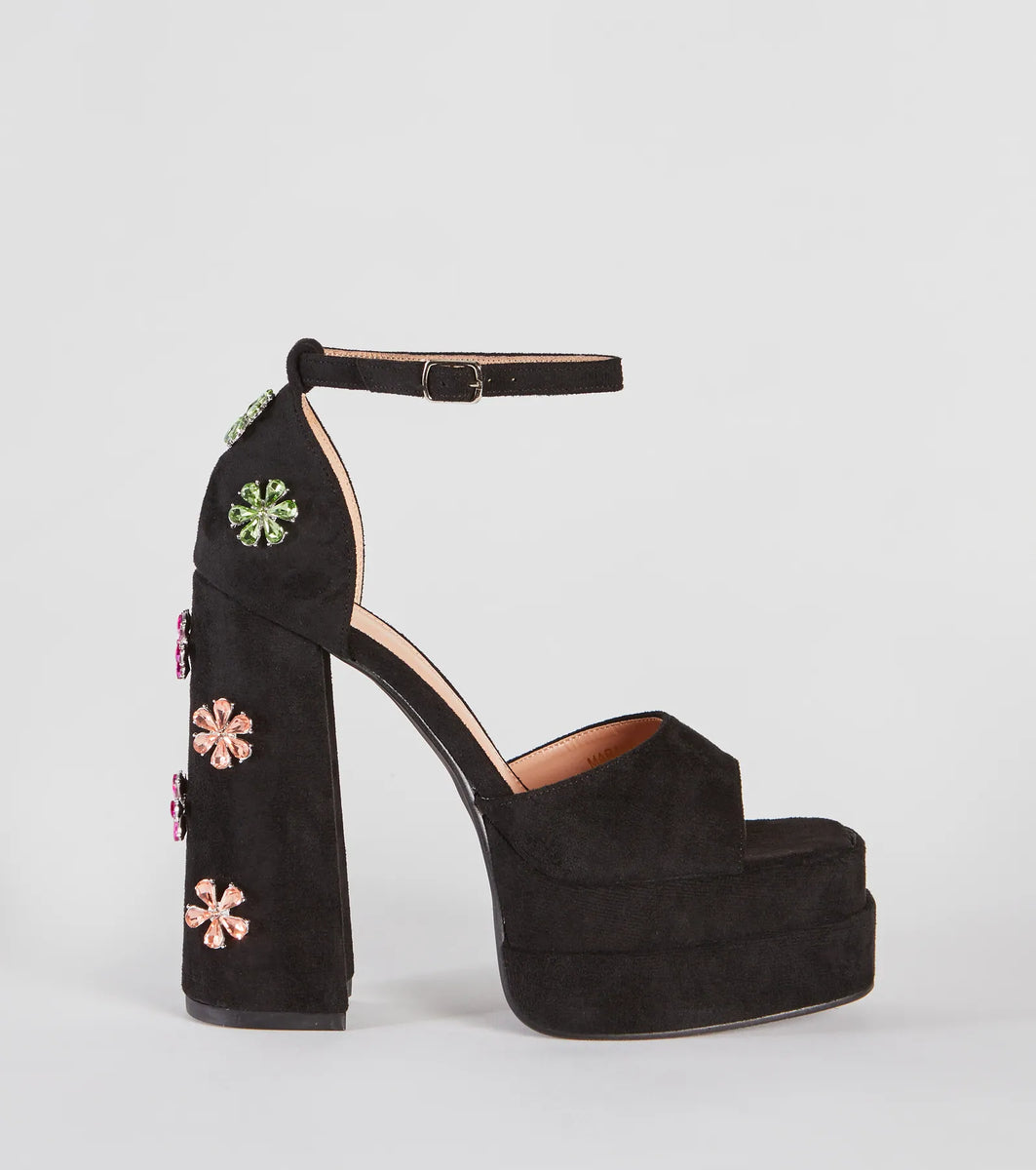 Vivid Color Gemstone Floral Platform Heels & Windsor