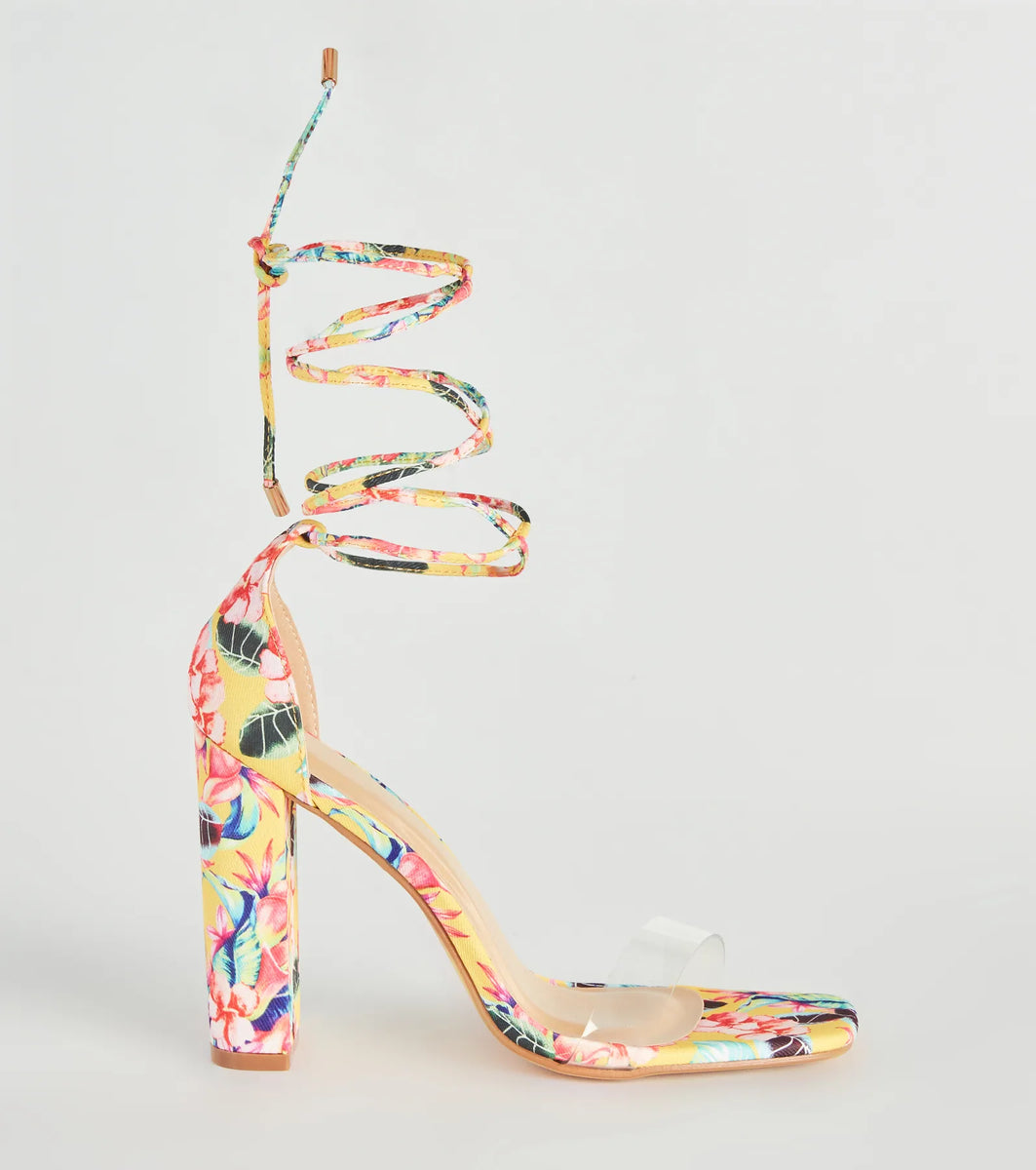 Bold Strut Floral Lace-Up Block Heels & Windsor