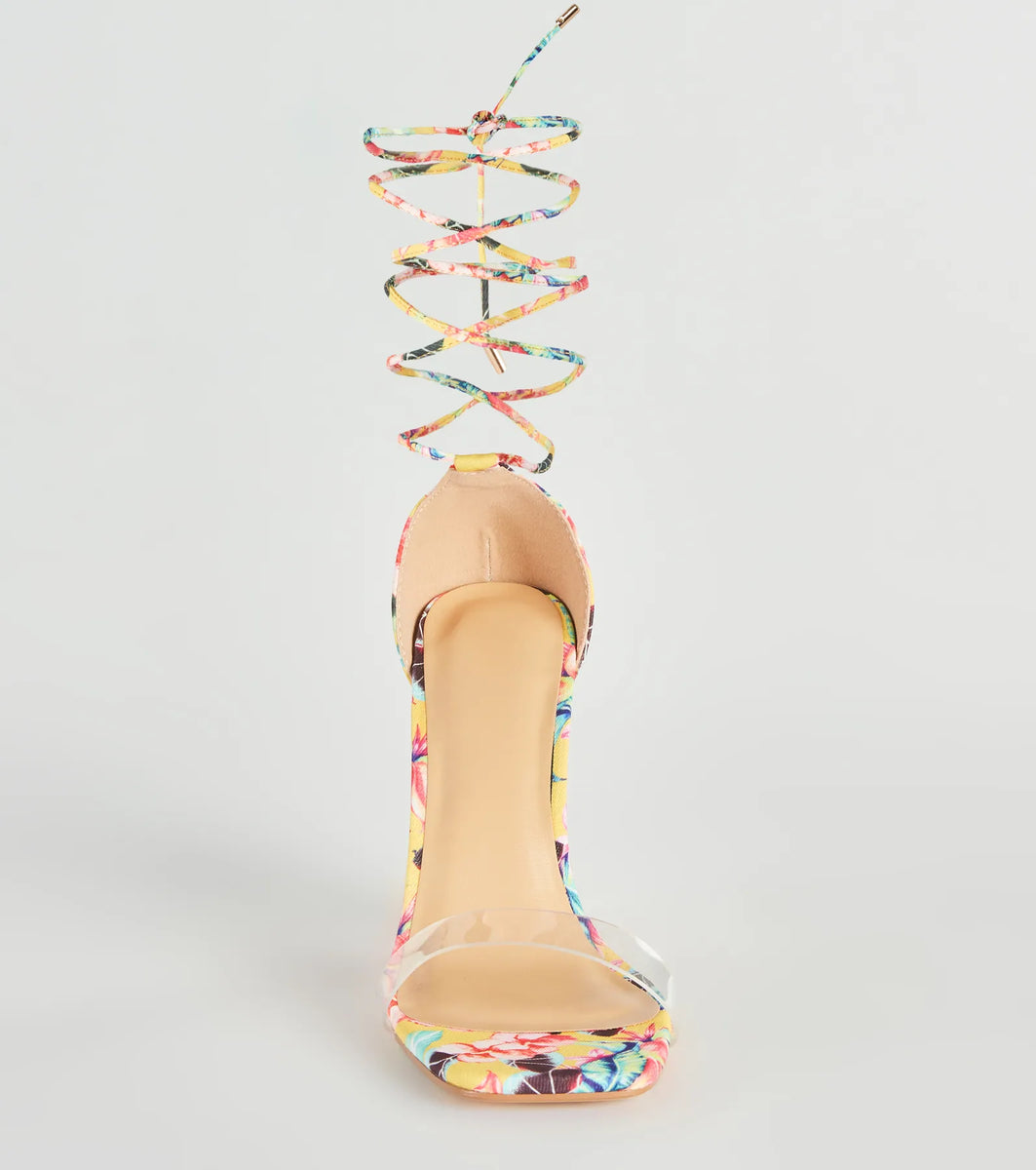 Bold Strut Floral Lace-Up Block Heels & Windsor