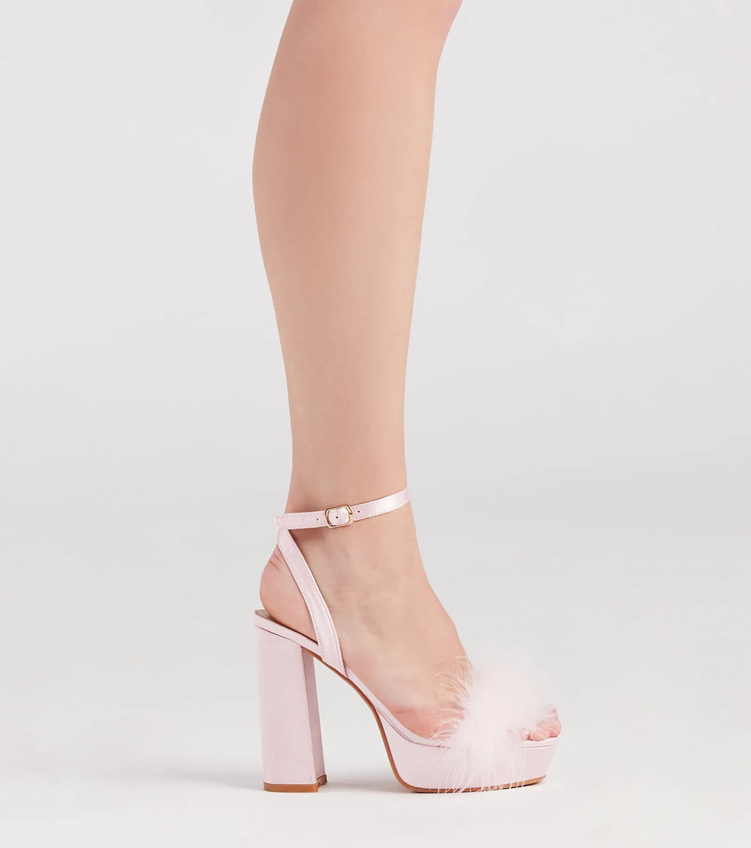 Make Em' Wink Marabou Platform Block Heels & Windsor