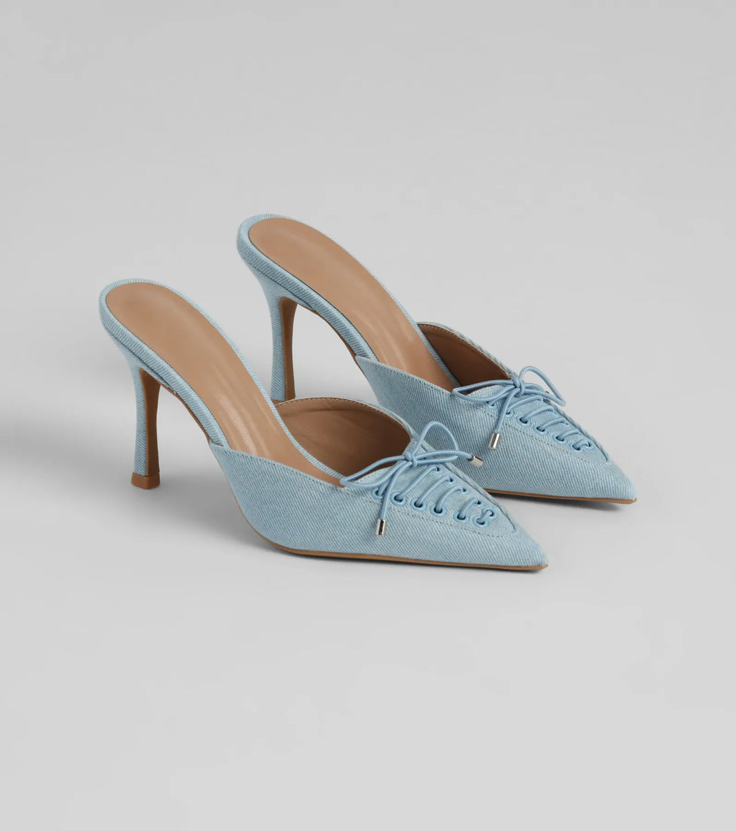 Vintage Allure Lace-Up Denim Stiletto Pumps & Windsor
