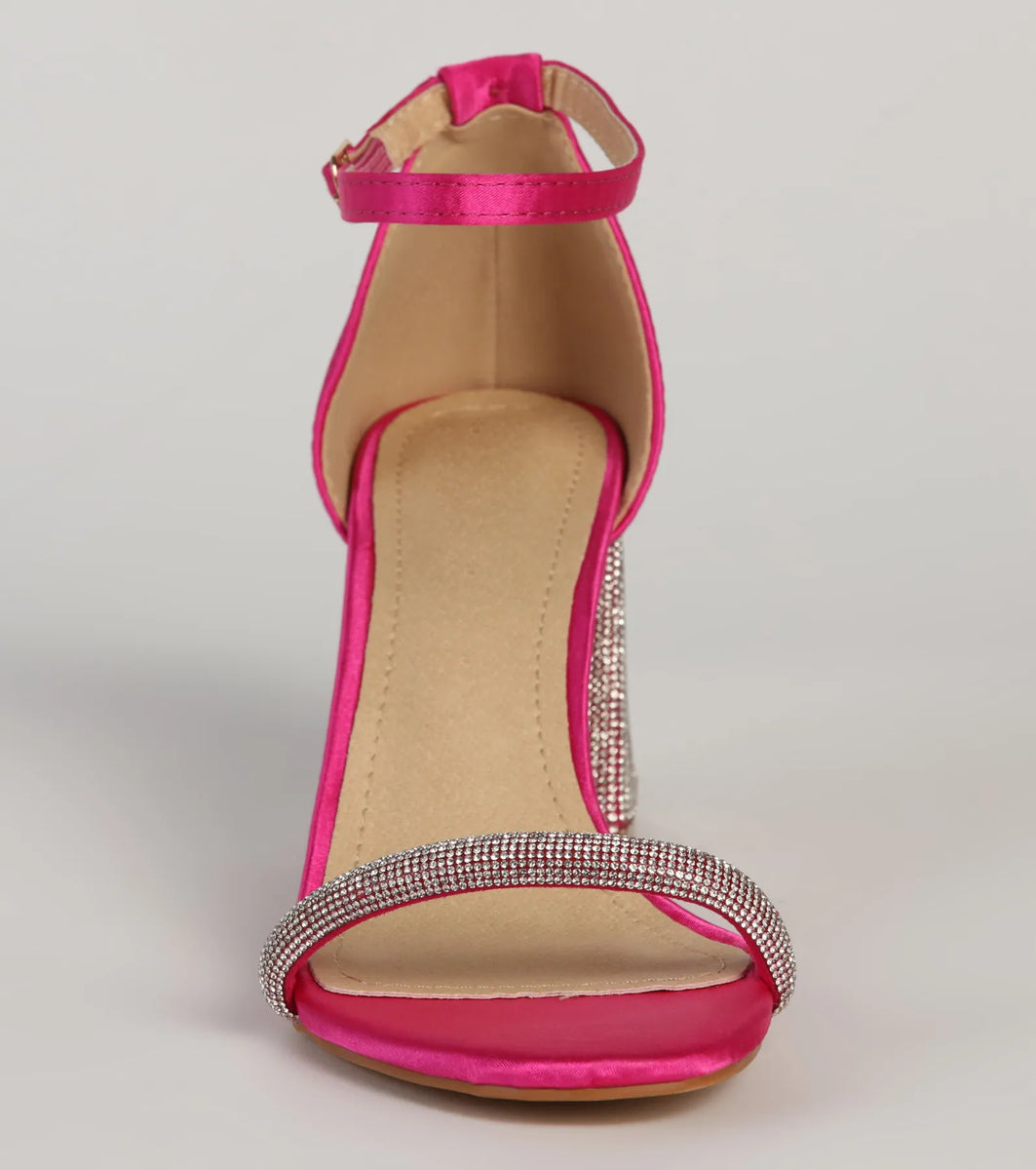 Eye-Catching Flair Rhinestone Satin Block Heels & Windsor