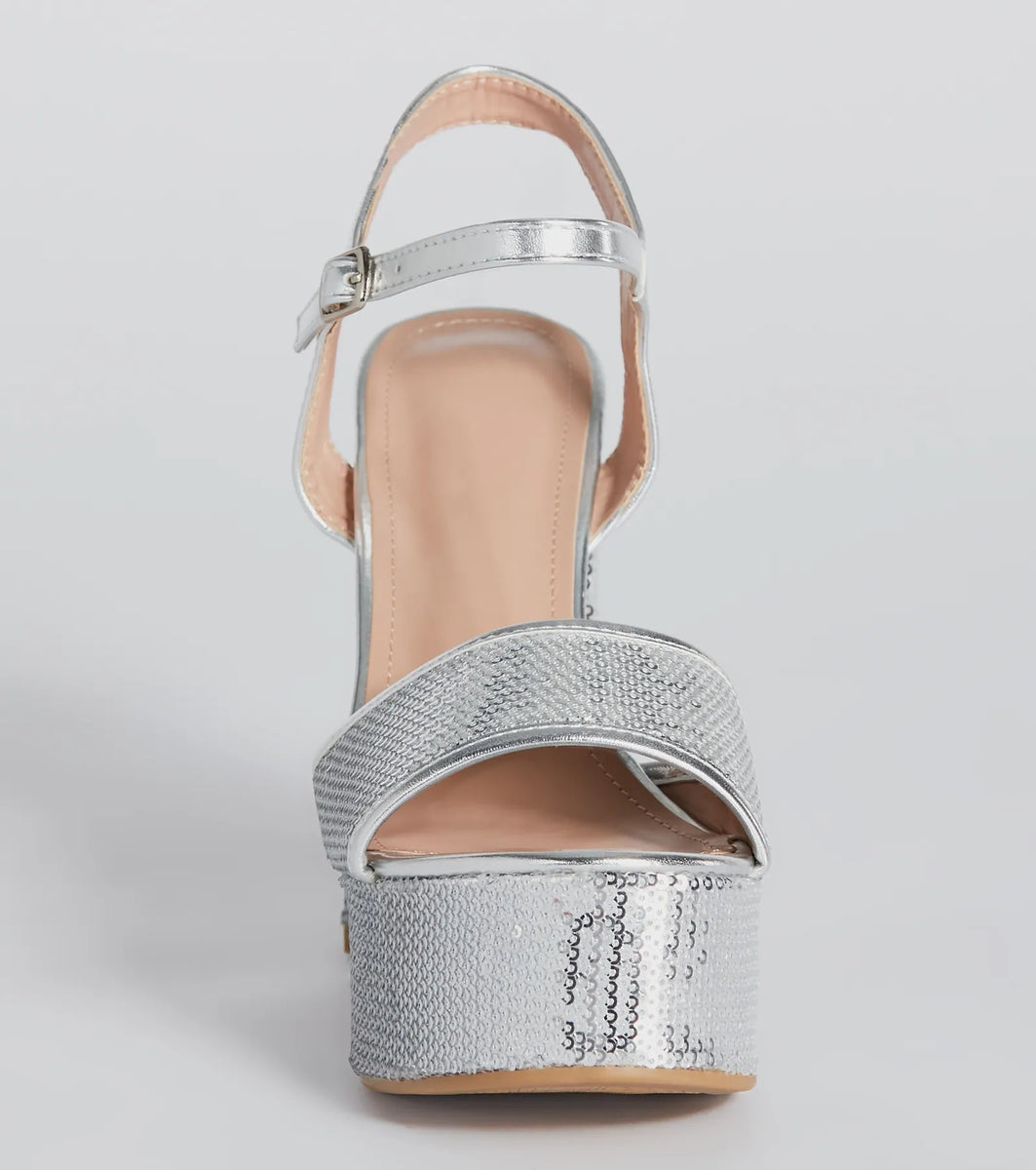Sparkly Struts Sequin Platform Block Heels & Windsor