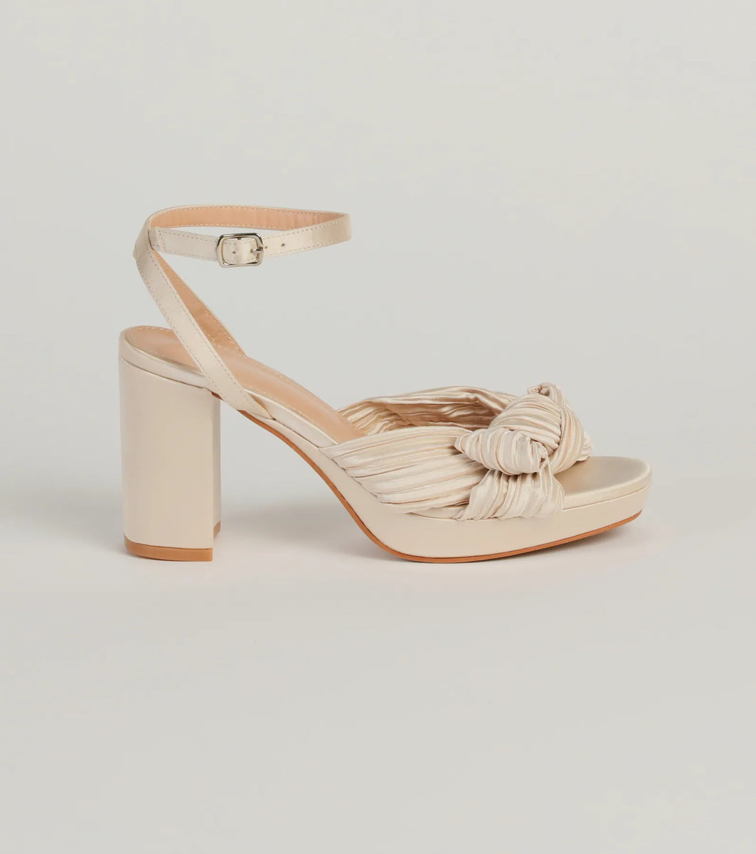 Elegance Served Satin Pleated Bow Block Heels & Windsor