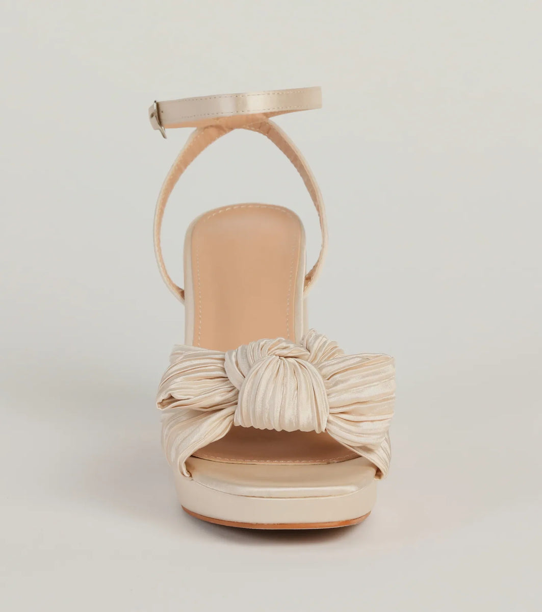 Elegance Served Satin Pleated Bow Block Heels & Windsor