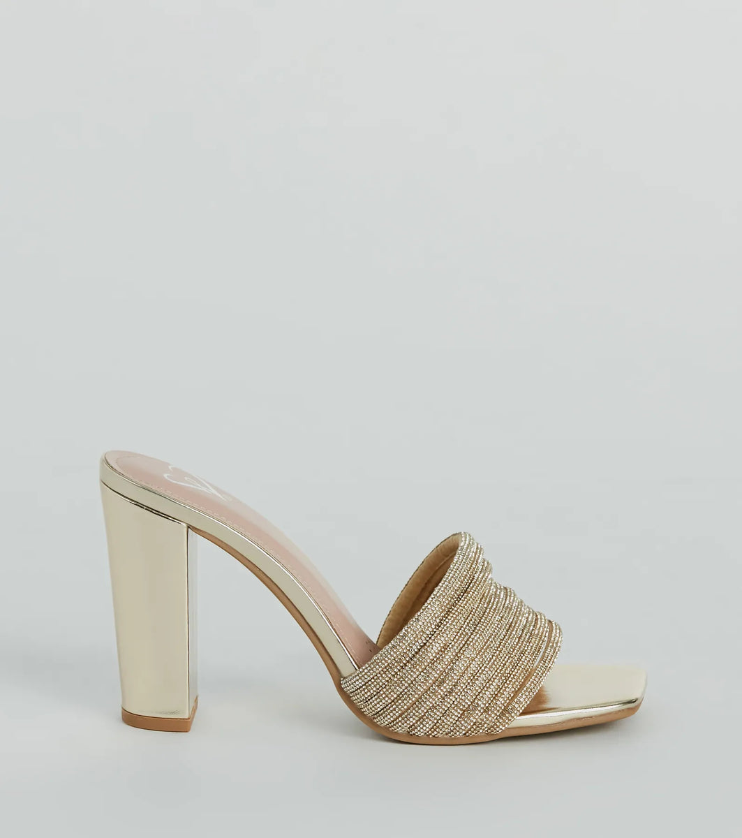 Glam Radiance Rhinestone Strap Metallic Mules & Windsor