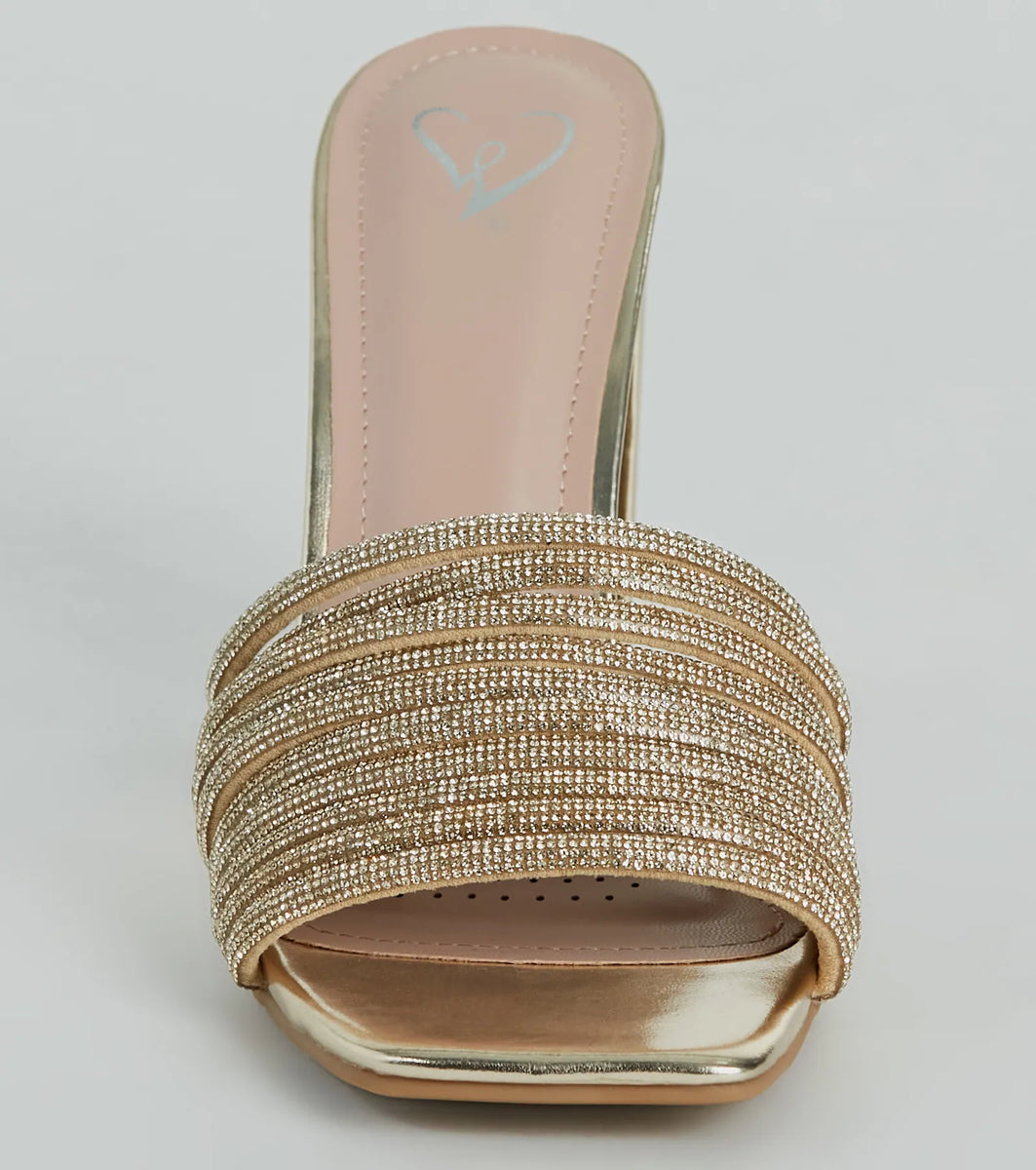 Glam Radiance Rhinestone Strap Metallic Mules & Windsor