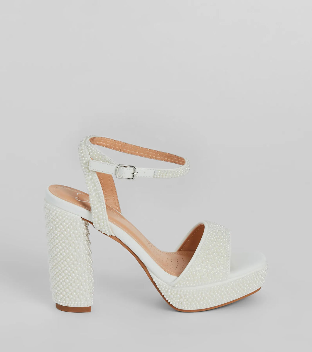 Elite Glam Faux Pearl Platform Block Heels & Windsor