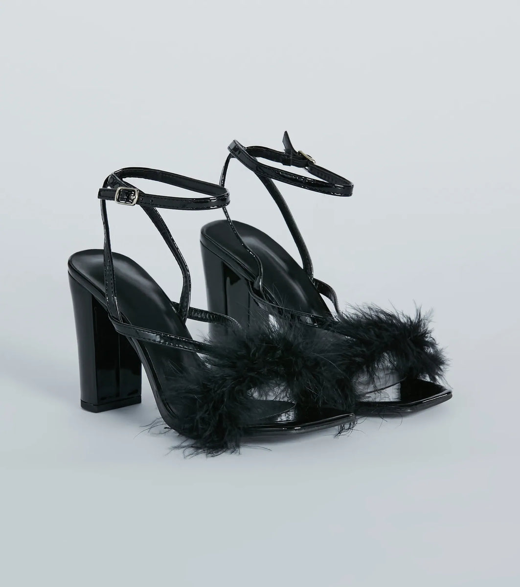 Fabulous Strut Marabou Strappy Block Heels & Windsor