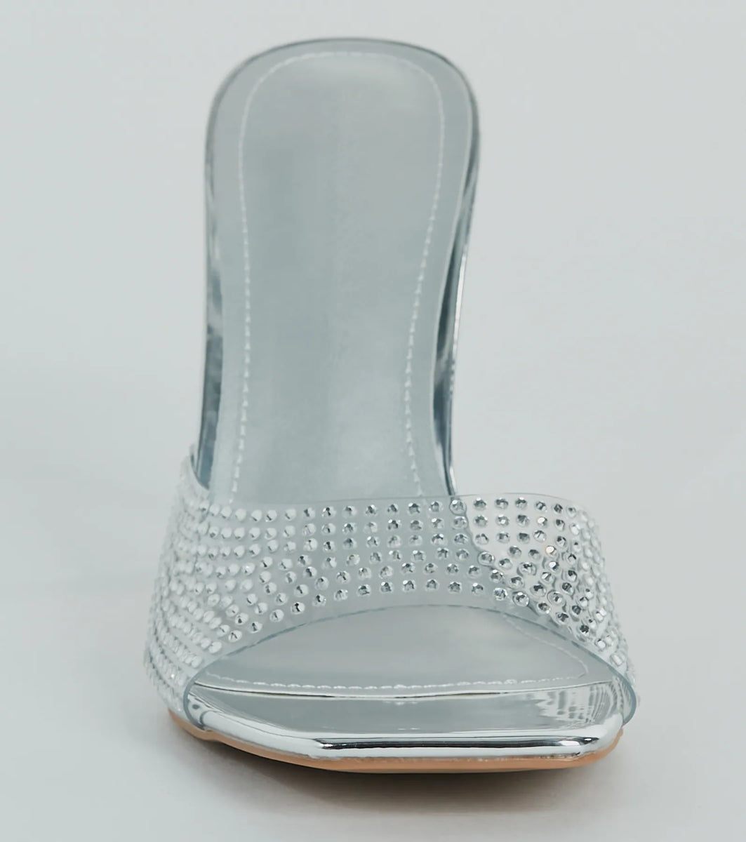 A Little Glitz Rhinestone Metallic Stiletto Mules & Windsor