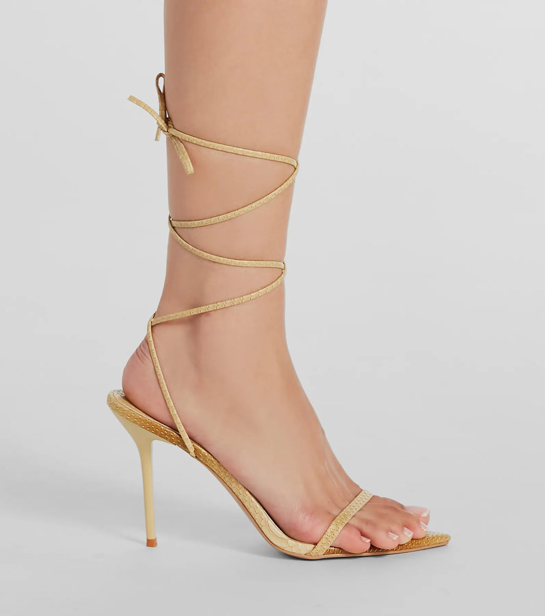 Made To Slay Lace-Up Croc Faux Leather Heels & Windsor