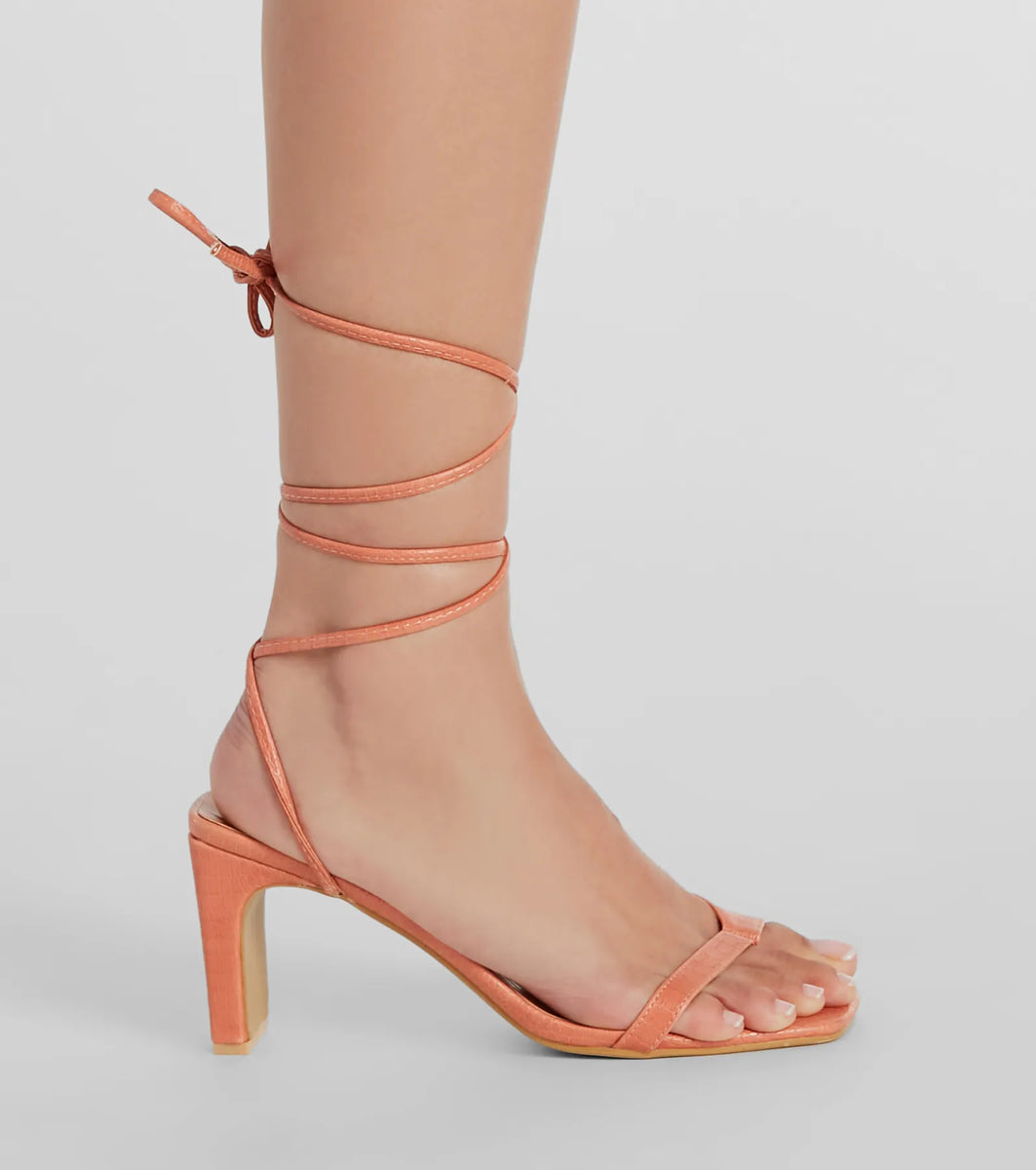 Trendy Slay Lace-Up Croc Faux Leather Heels & Windsor