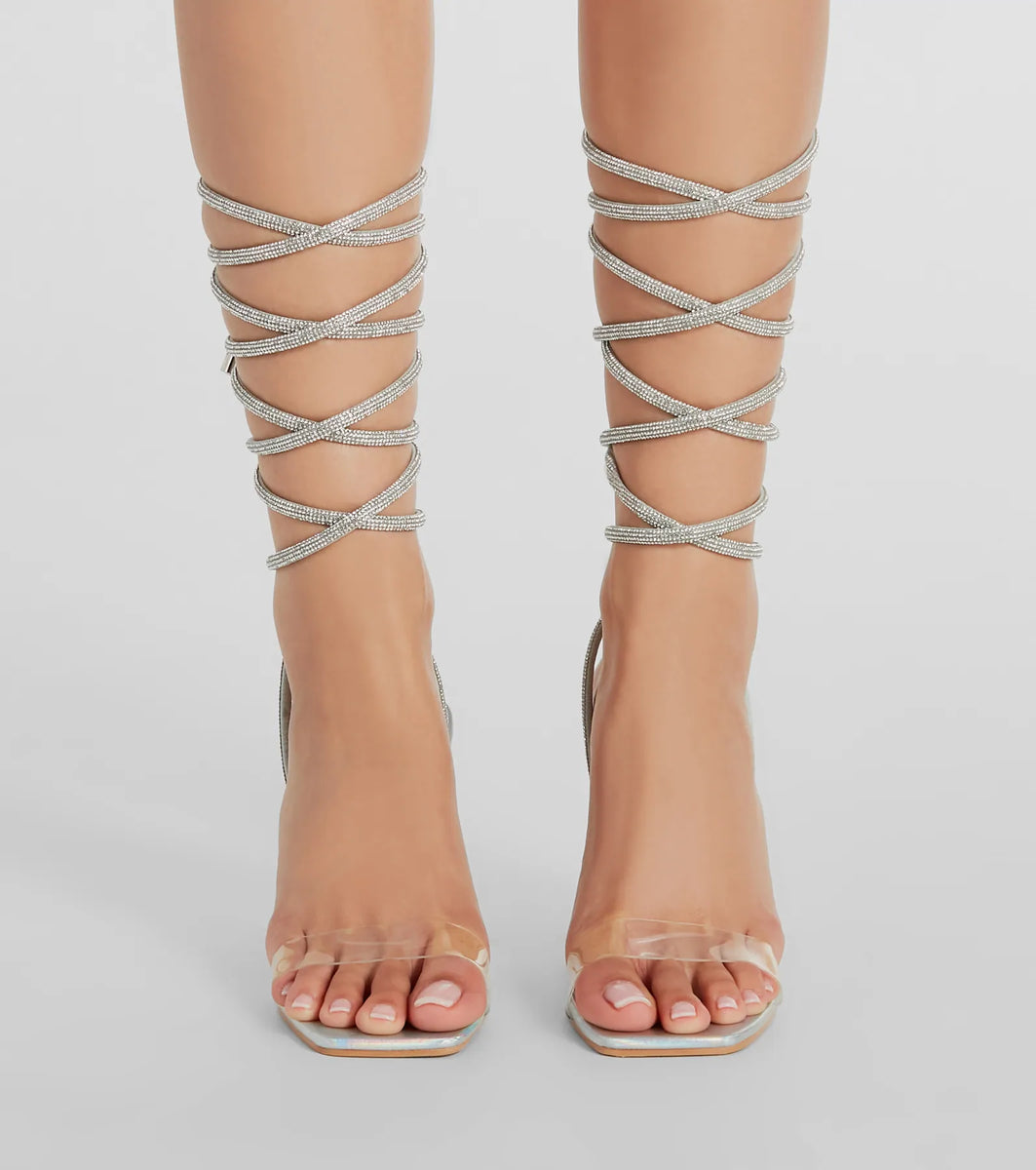 Wrapped Up Babe Rhinestone Lace-Up Stiletto Heels & Windsor