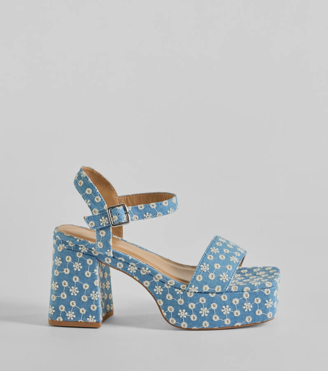 Darling Daisy Platform Denim Block Heels & Windsor