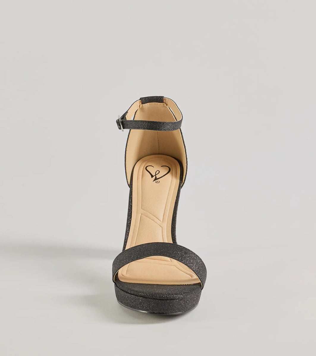 Sparkle And Glow Glitter Mesh Platform Heels & Windsor