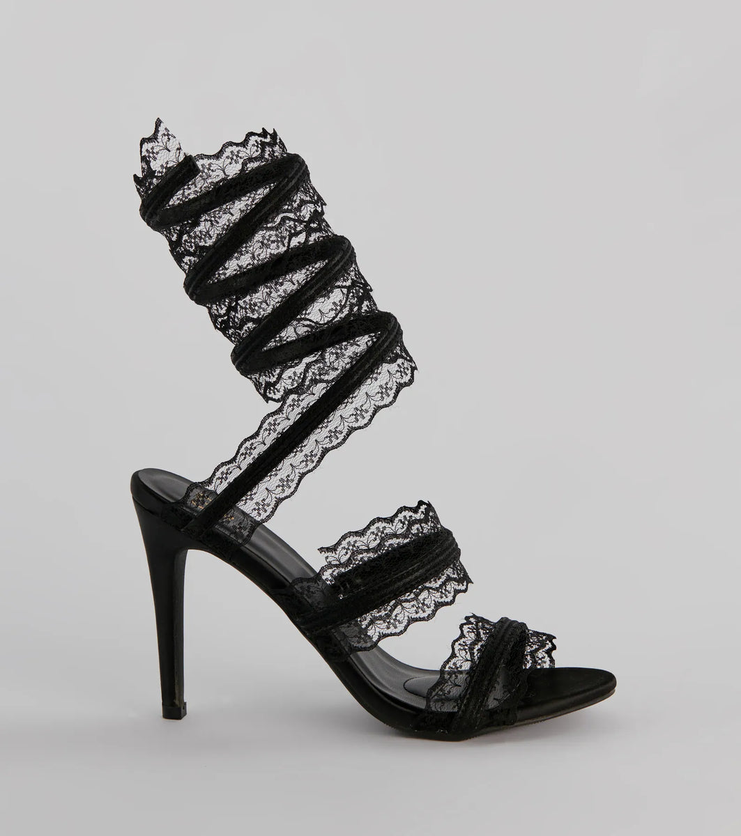 Sultry Lace Spiral Strap Stiletto Heels & Windsor