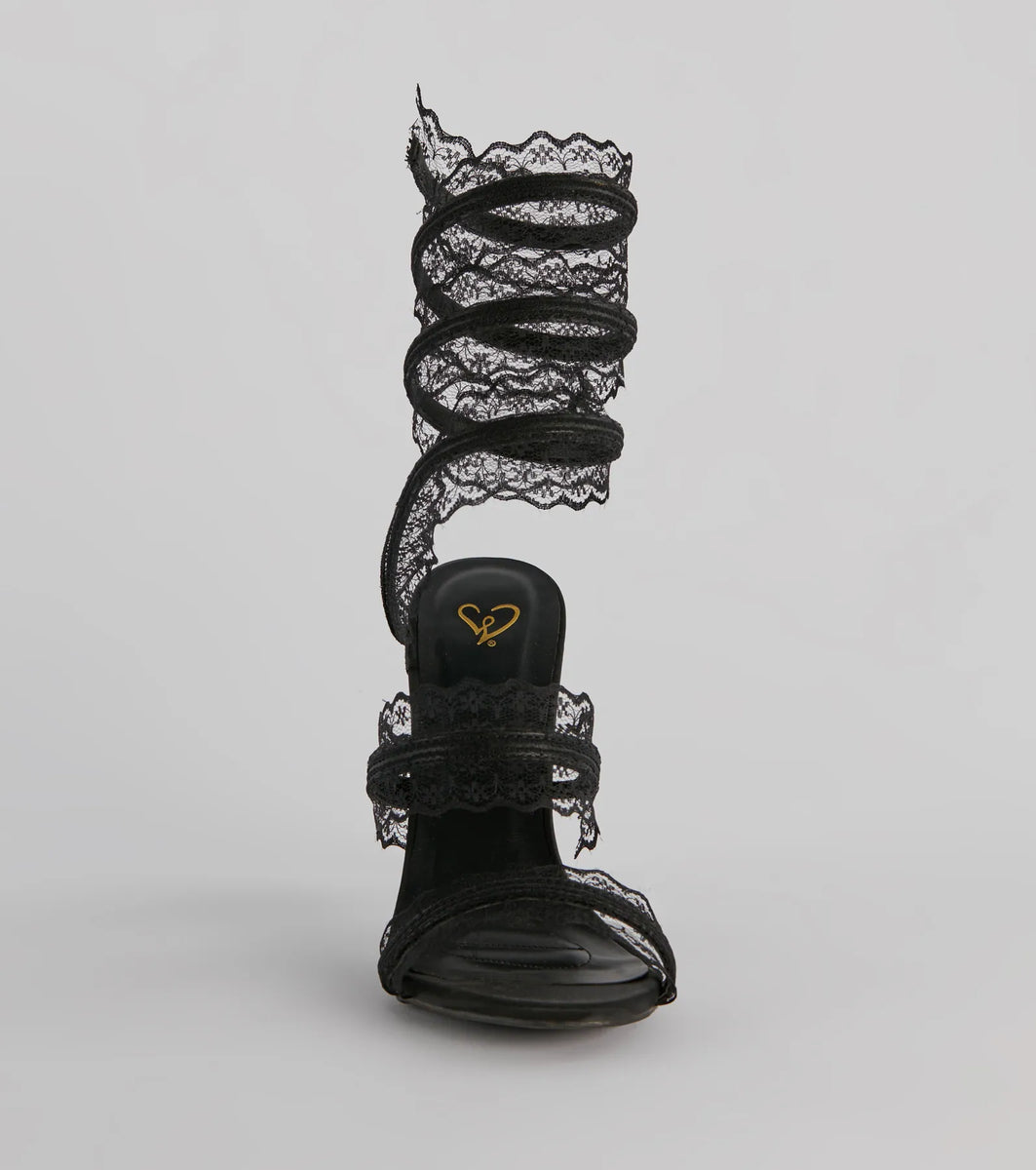 Sultry Lace Spiral Strap Stiletto Heels & Windsor