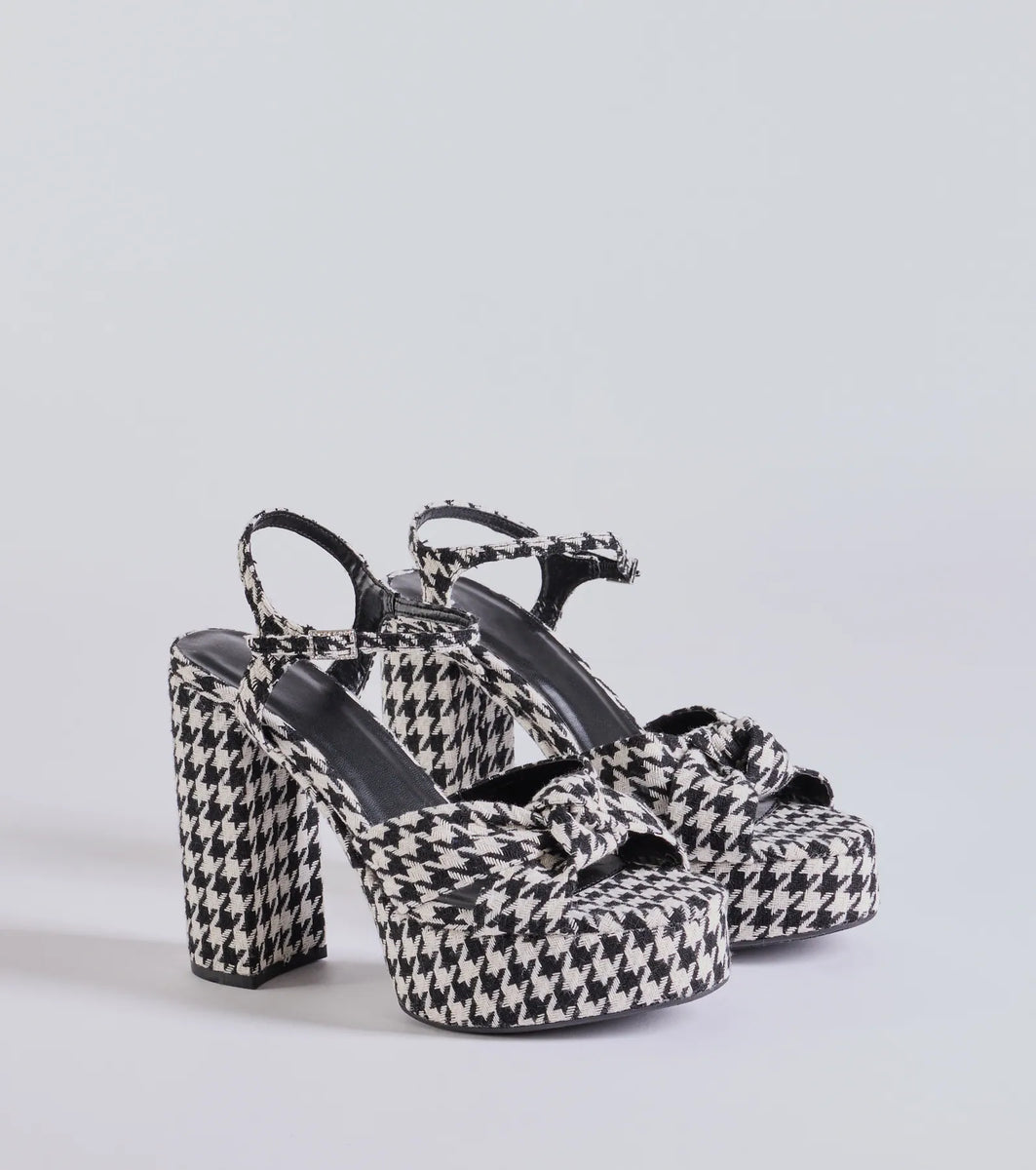 Style Icon Houndstooth Platform Knot Block Heels & Windsor