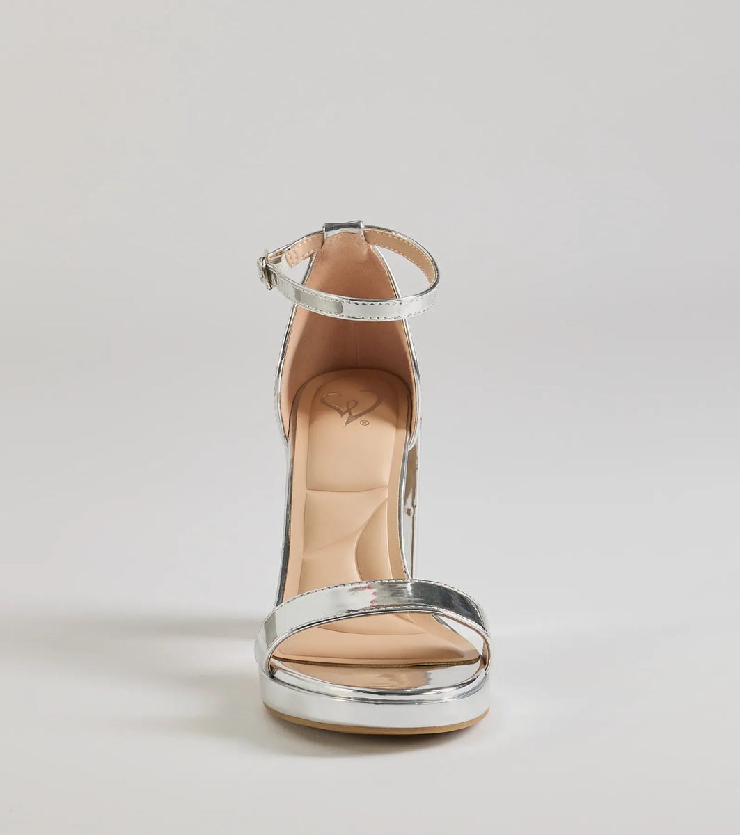 Glam Metallic Faux Leather Platform Block Heels & Windsor