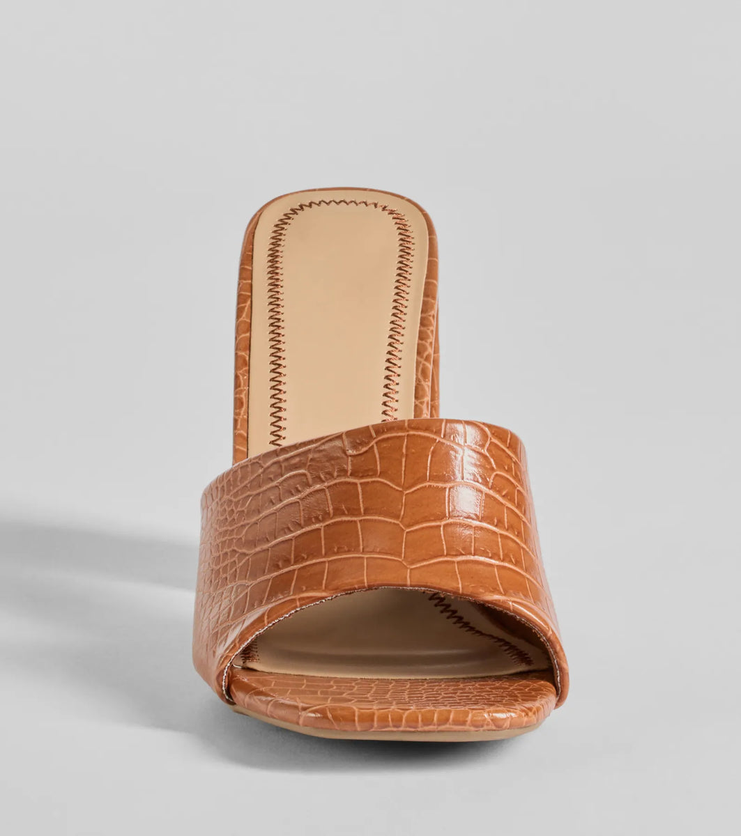 Chicest Babe Croc Faux Leather Block Heels & Windsor