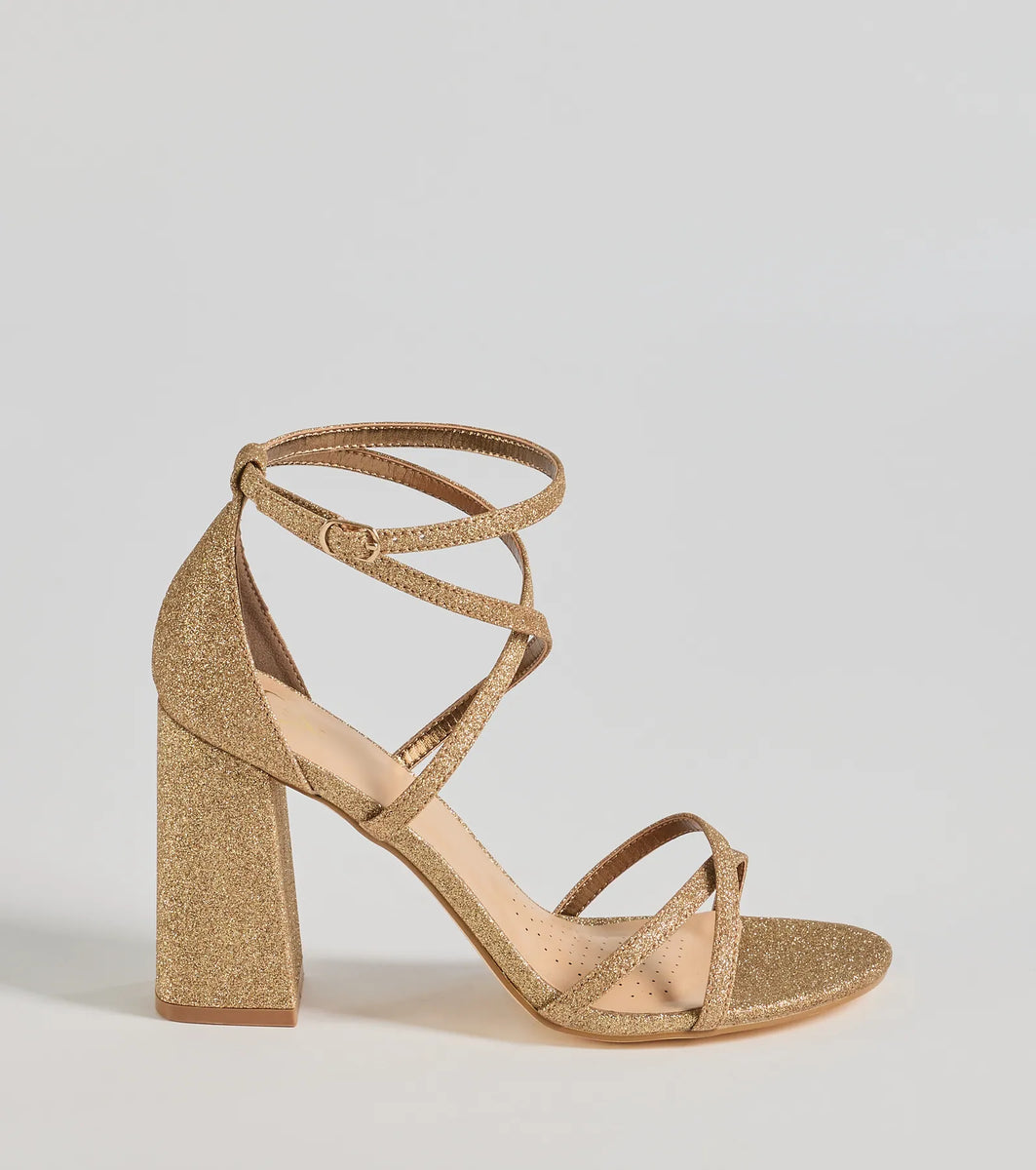 Glitzy Strut Glitter Mesh Block Heels & Windsor