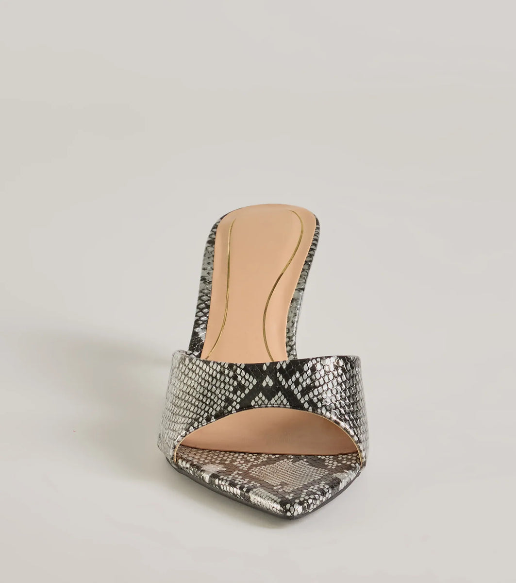 Sassy Impression Snake Print Stiletto Mules & Windsor