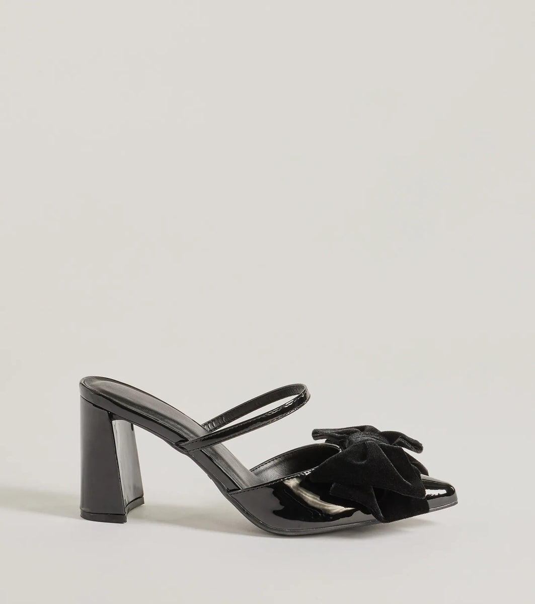 Classy Chic Bow Faux Leather Block Heels & Windsor