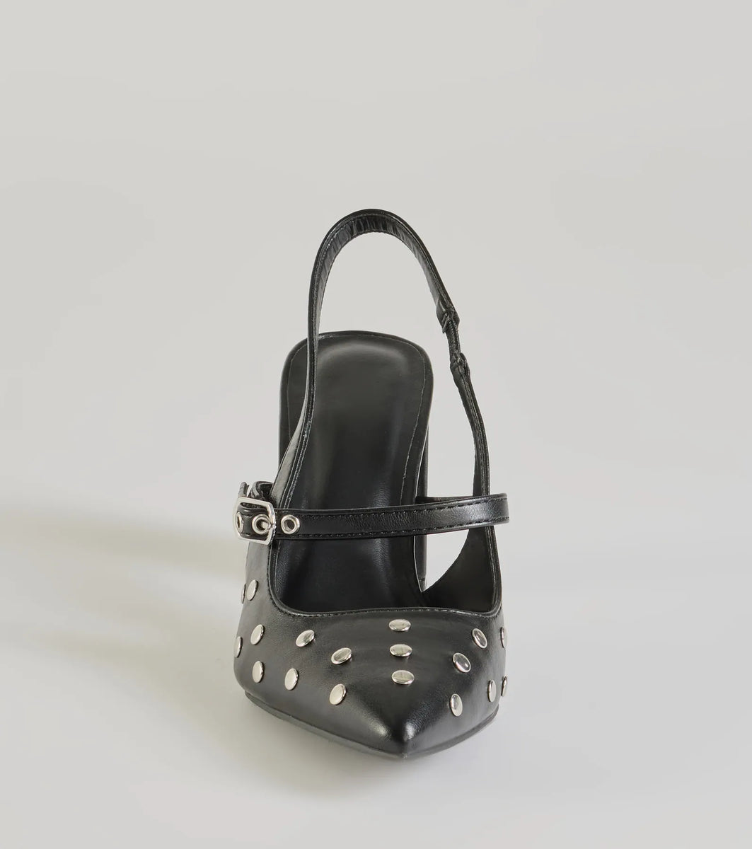 Chic Studded Faux Leather Sling-Back Pumps & Windsor