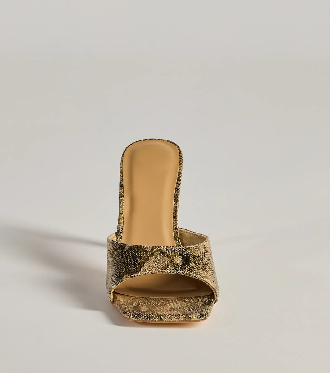 Striking Chic Snake Print Stiletto Mules & Windsor
