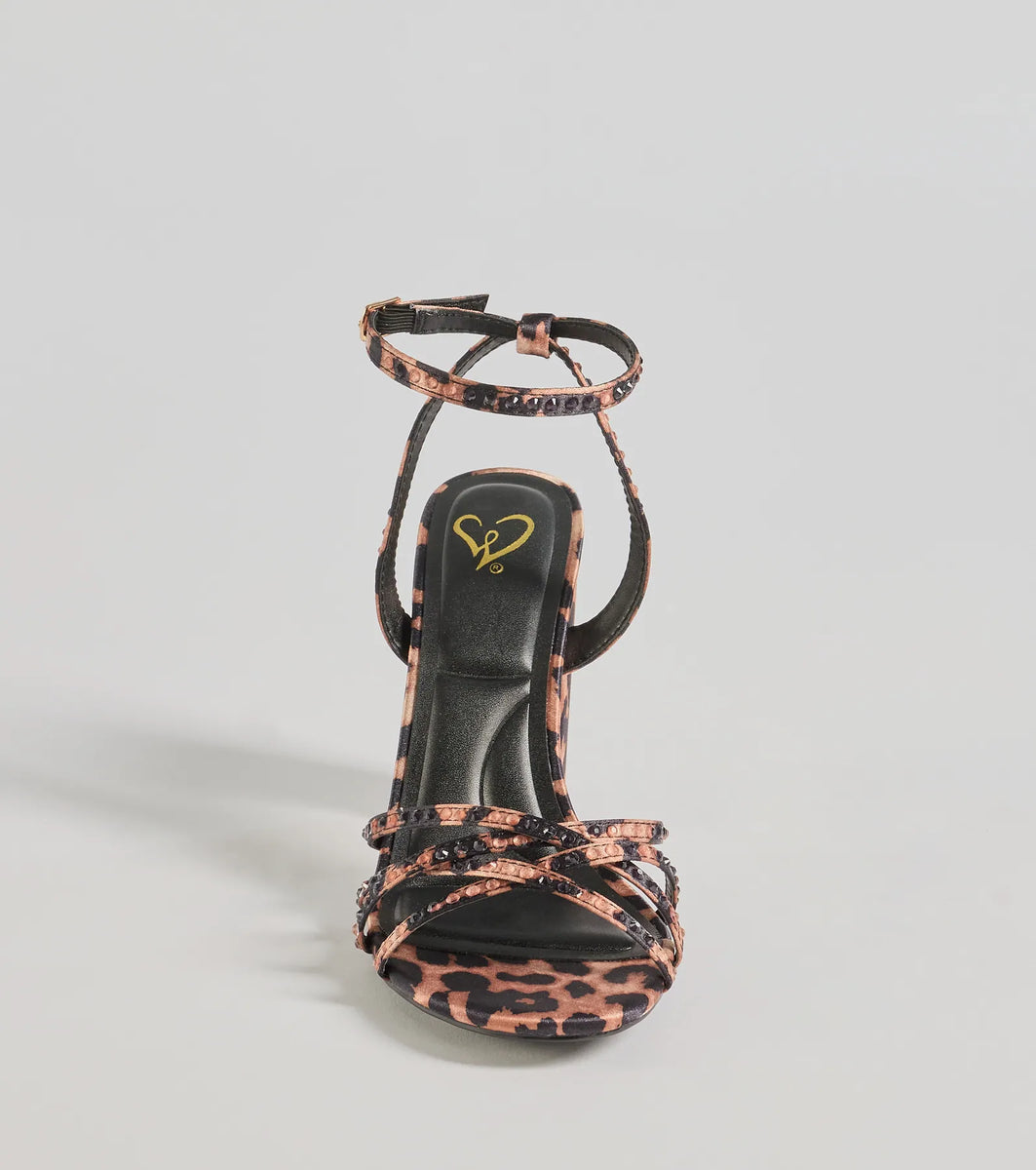 Sassy Rhinestone Strappy Leopard Print Block Heels & Windsor