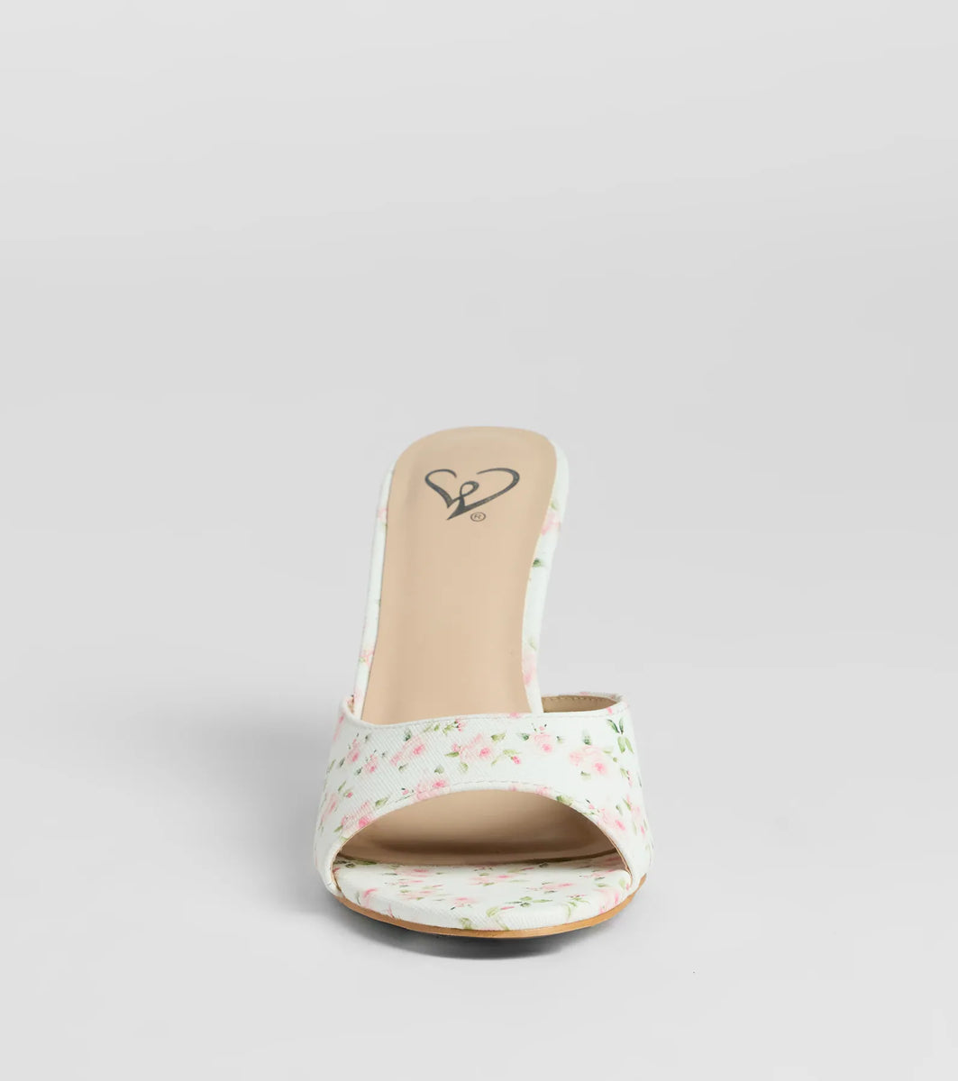 Flourishing Rose Floral Stiletto Mules & Windsor