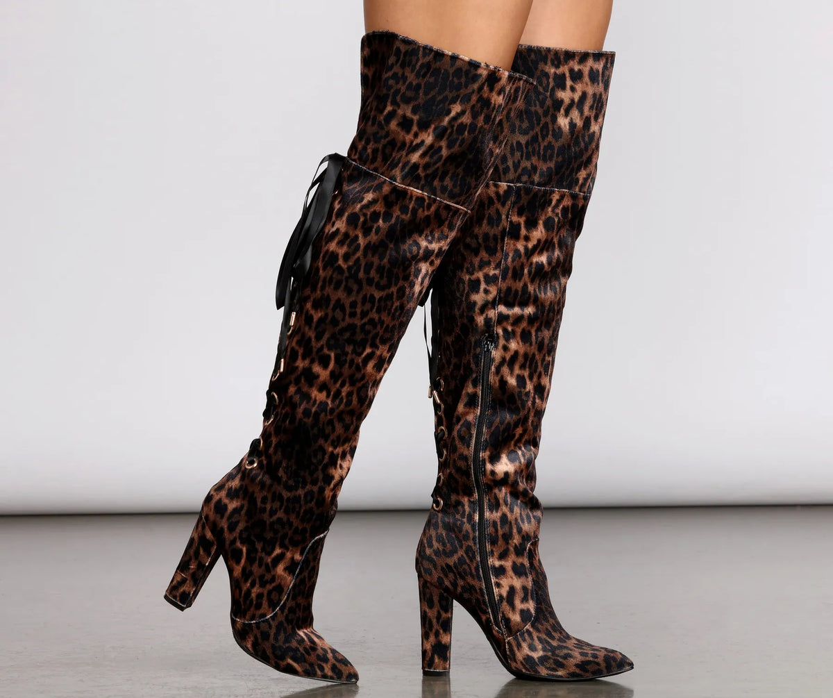 Leopard Print Thigh High Velvet Boots & Windsor
