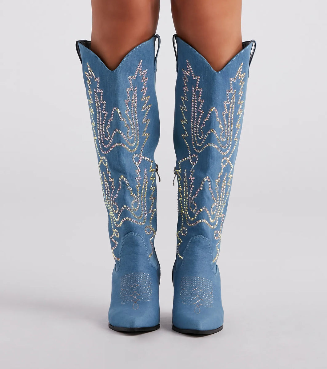 Country Digs Denim Rhinestone Cowboy Boots & Windsor