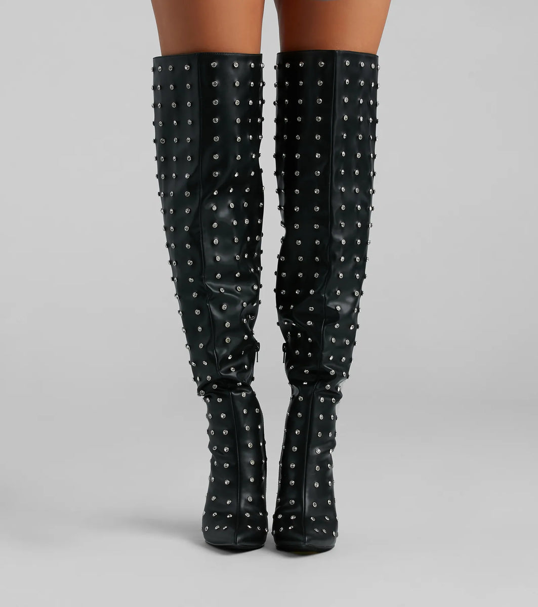 Glam Allure Rhinestone Faux Leather Over-The-Knee Boots & Windsor