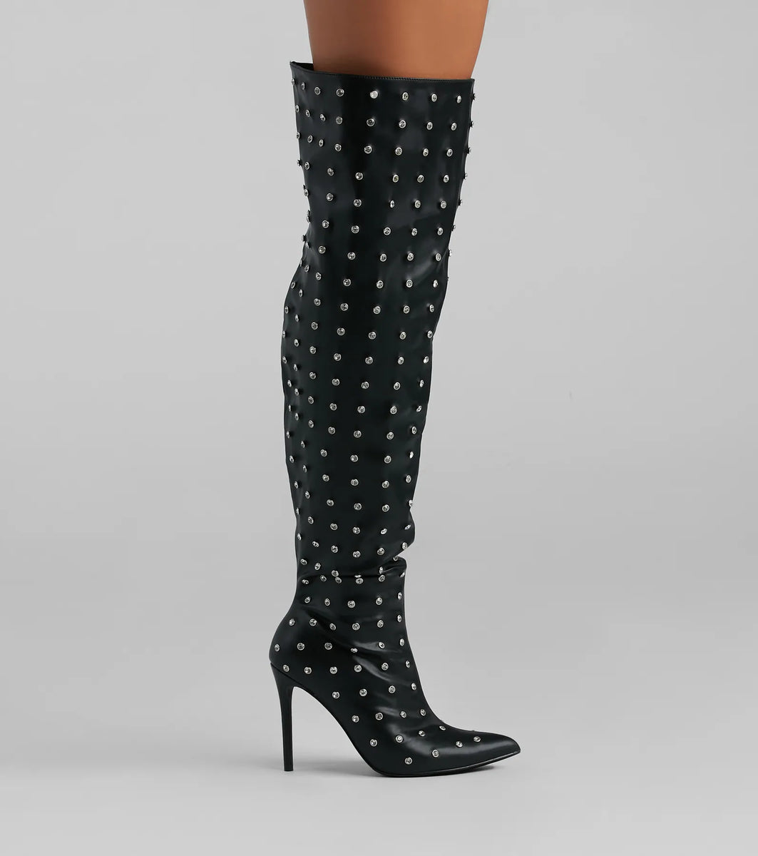 Glam Allure Rhinestone Faux Leather Over-The-Knee Boots & Windsor