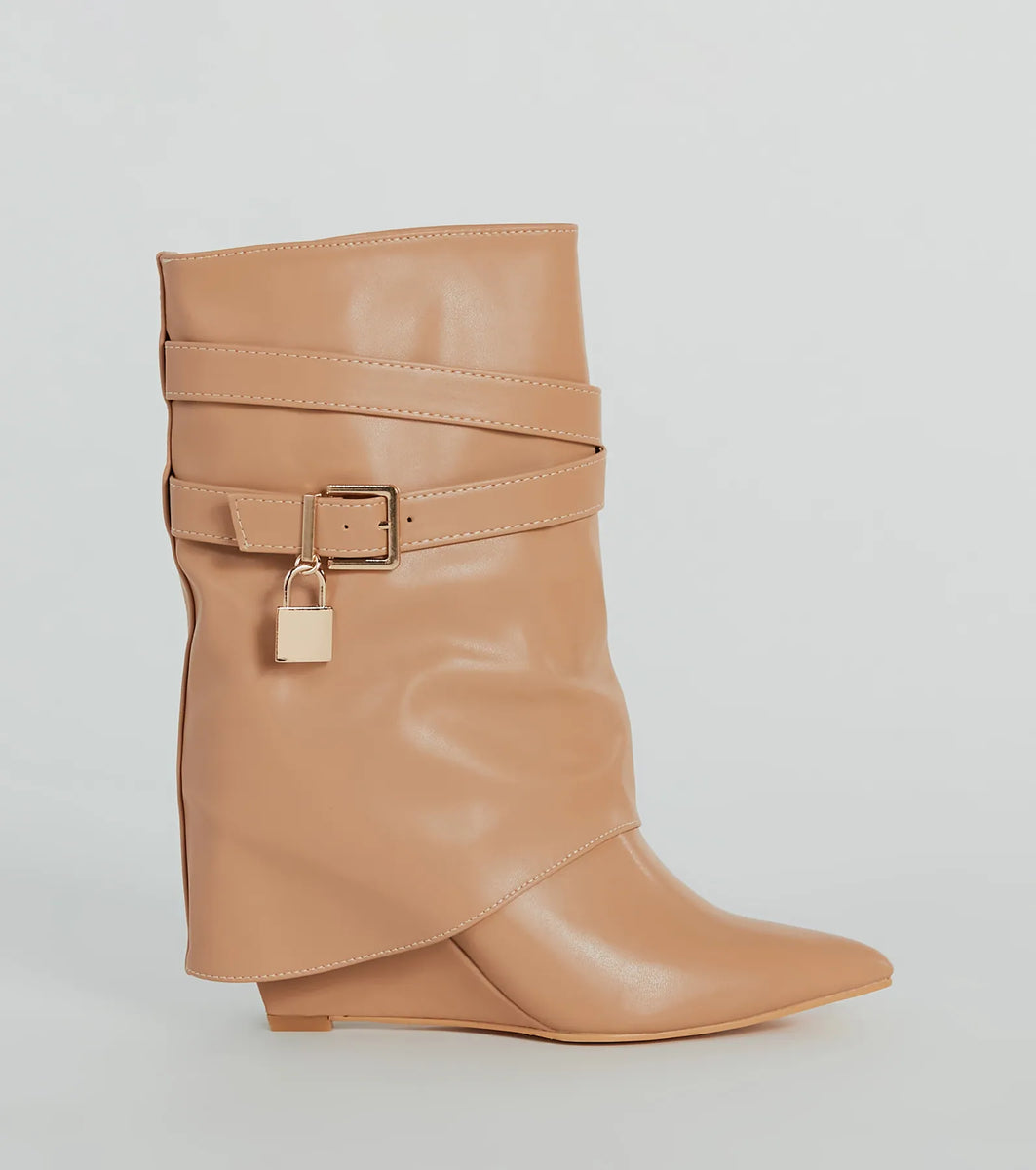 Lock And Key Foldover Wedge Faux Leather Boots & Windsor