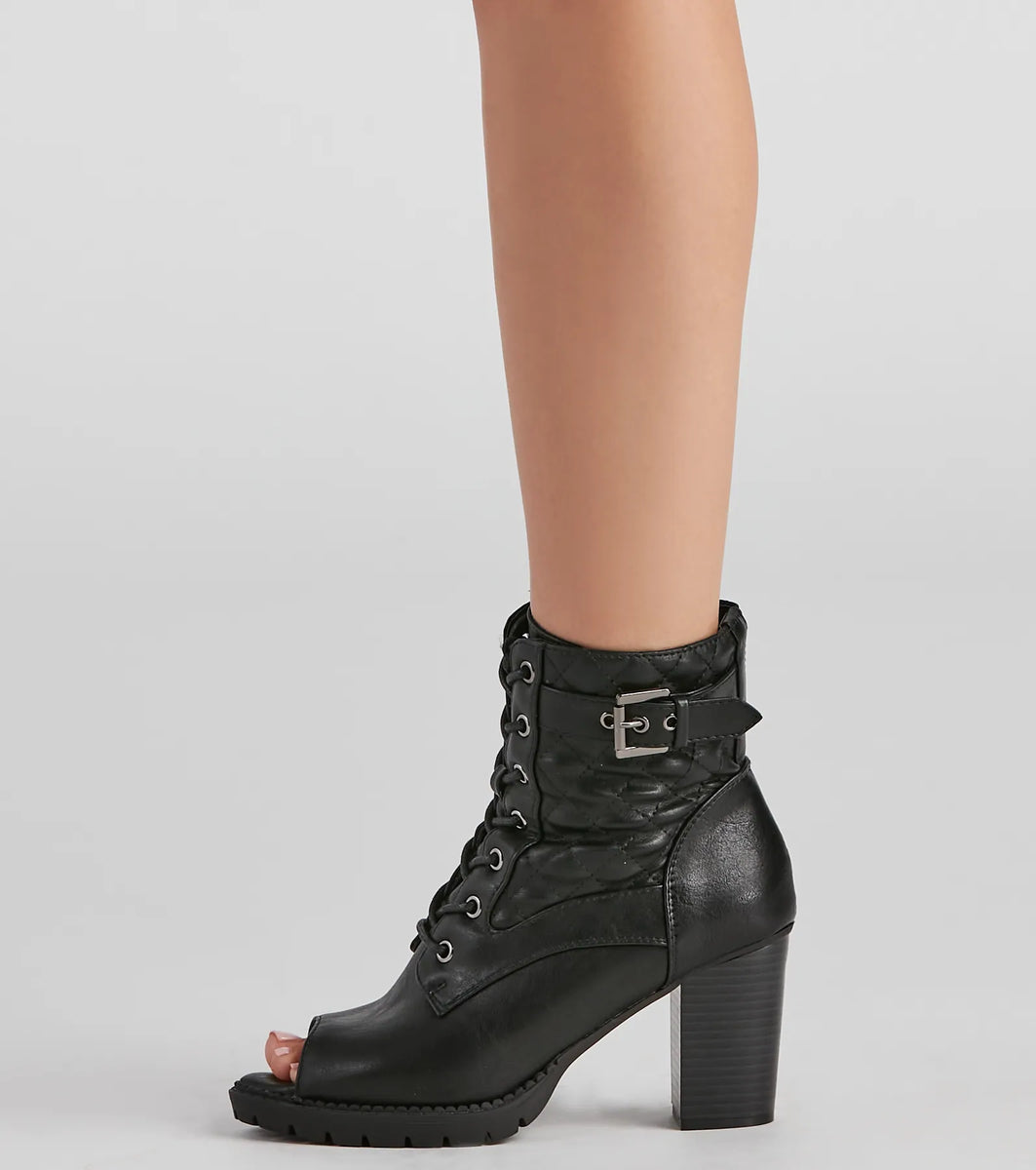 Foxy Babe Combat Peep Toe Booties & Windsor