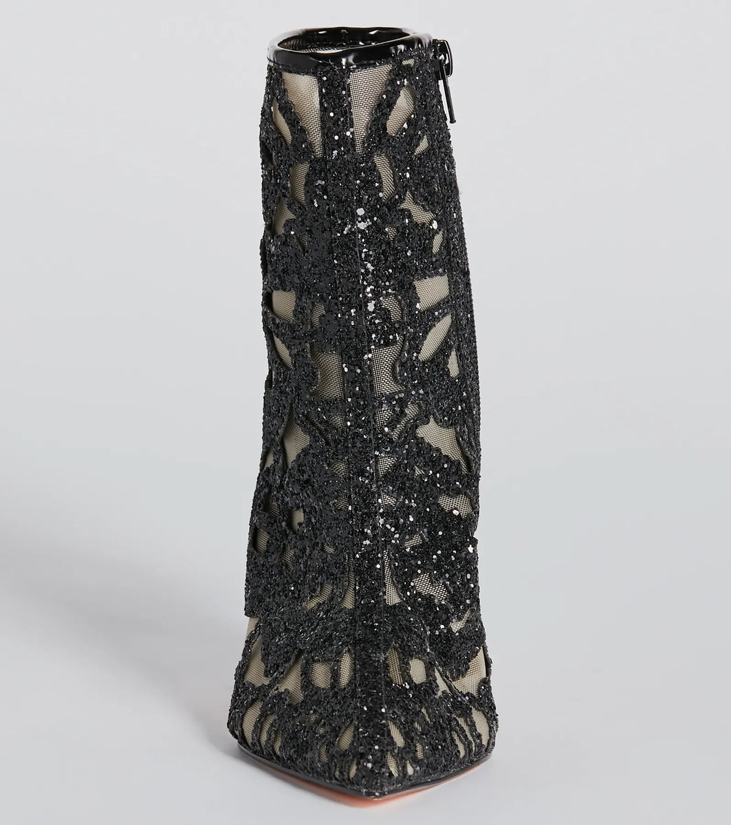 Glamorous Energy Glitter Mesh Stiletto Booties & Windsor