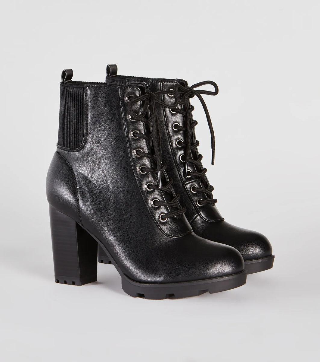 Edgy Perfection Lace-up Heeled Combat Booties & Windsor