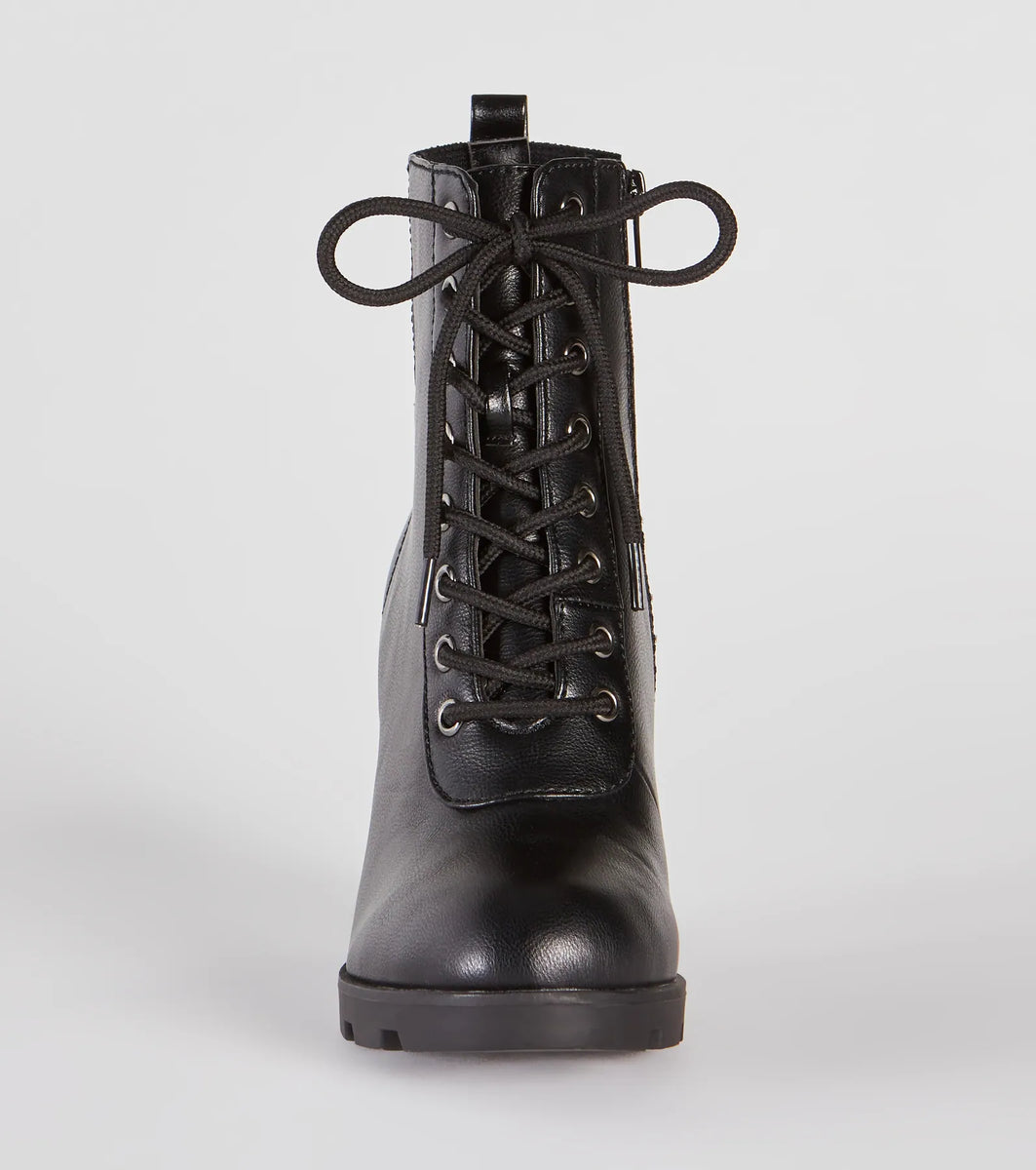 Edgy Perfection Lace-up Heeled Combat Booties & Windsor