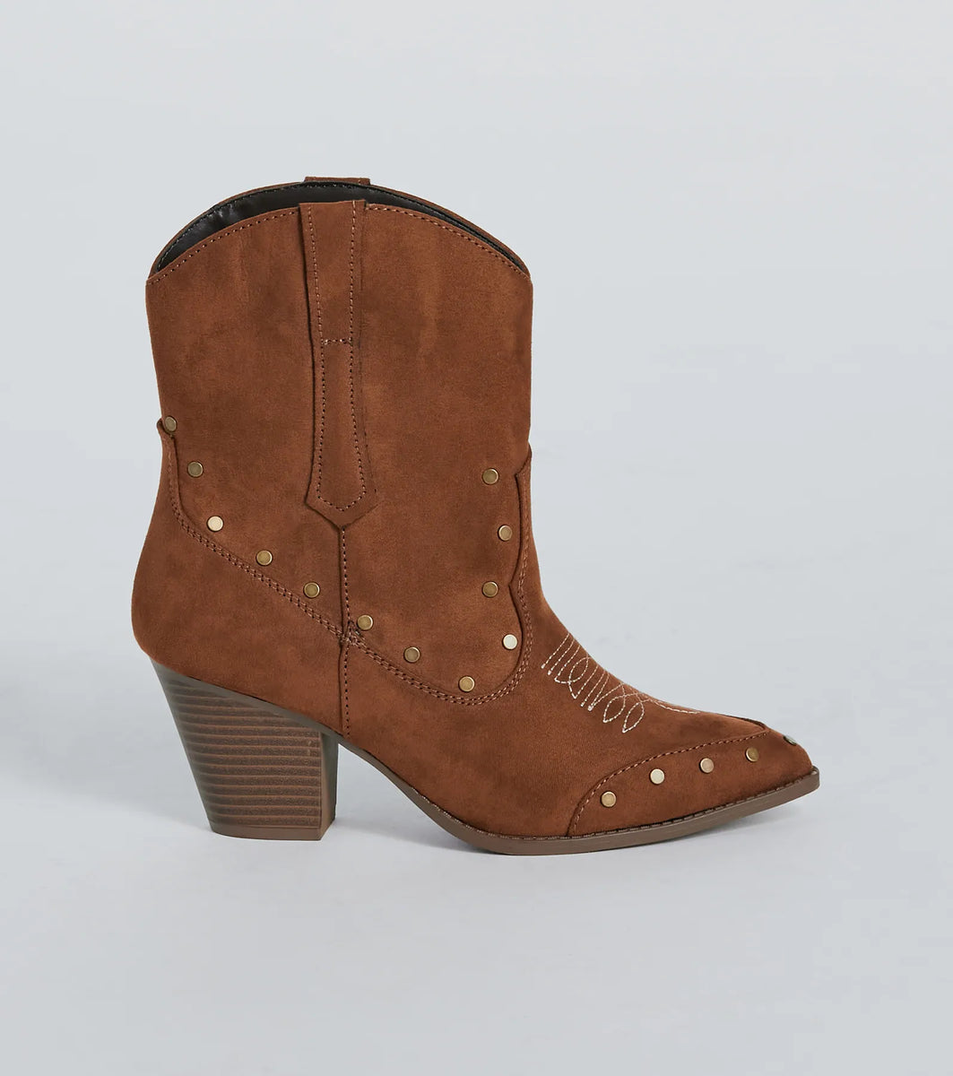 Country Style Studded Faux Suede Western Booties & Windsor
