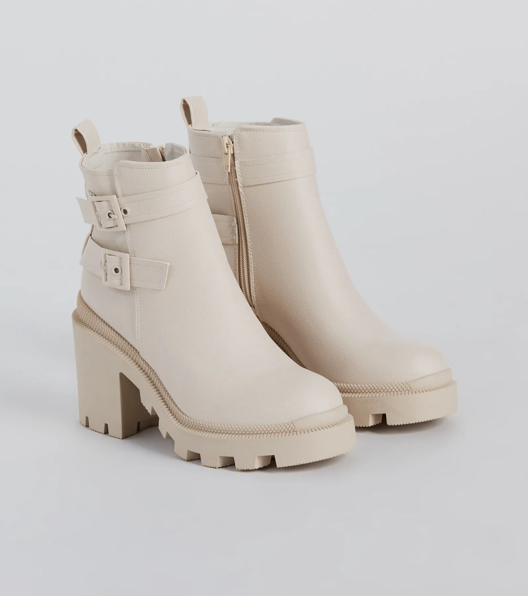 Trendy Stride Strappy Faux Leather Platform Booties & Windsor